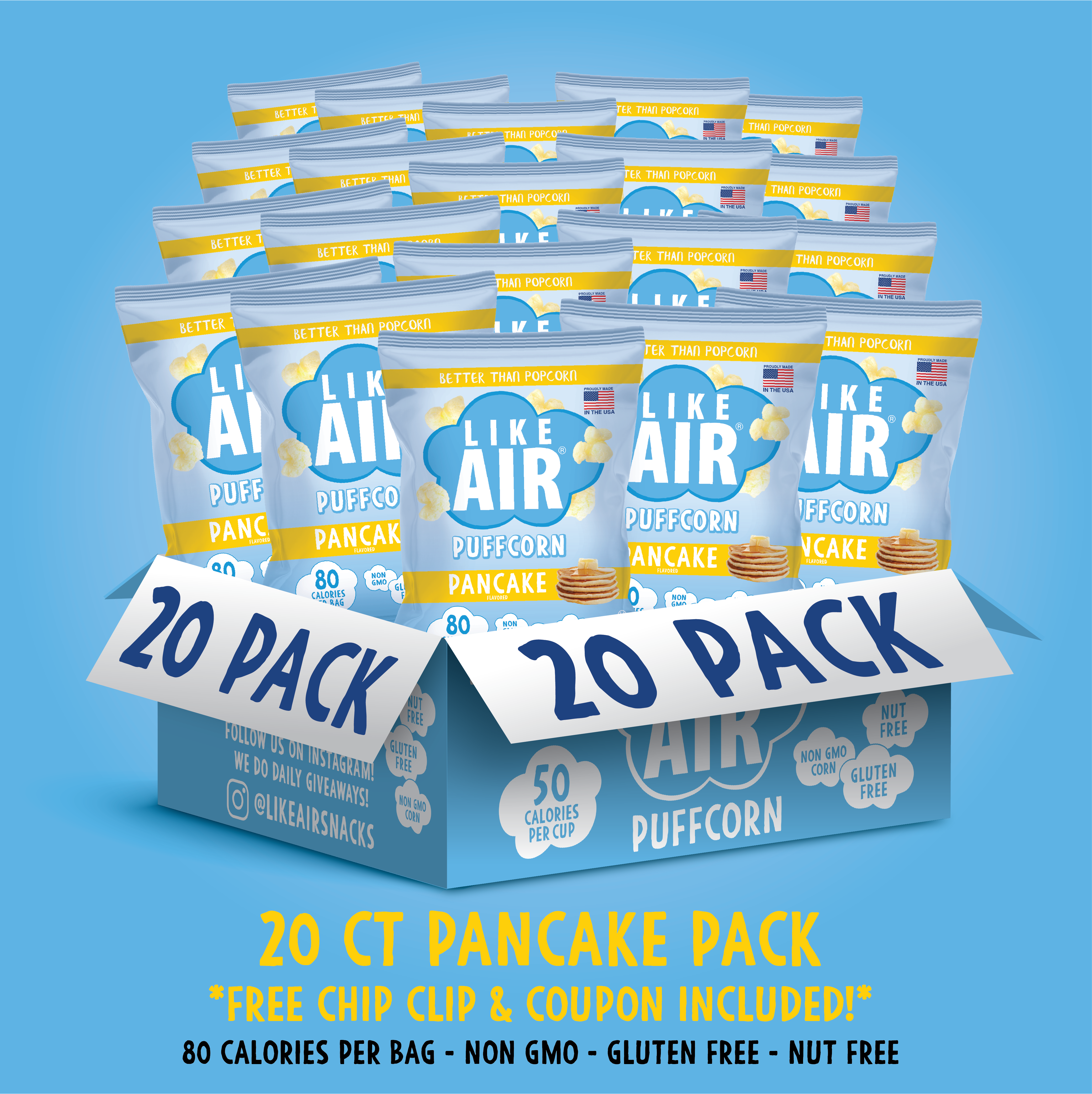 Pancake Puffcorn Single Serve - 20 bags - Like Air Puffcorn