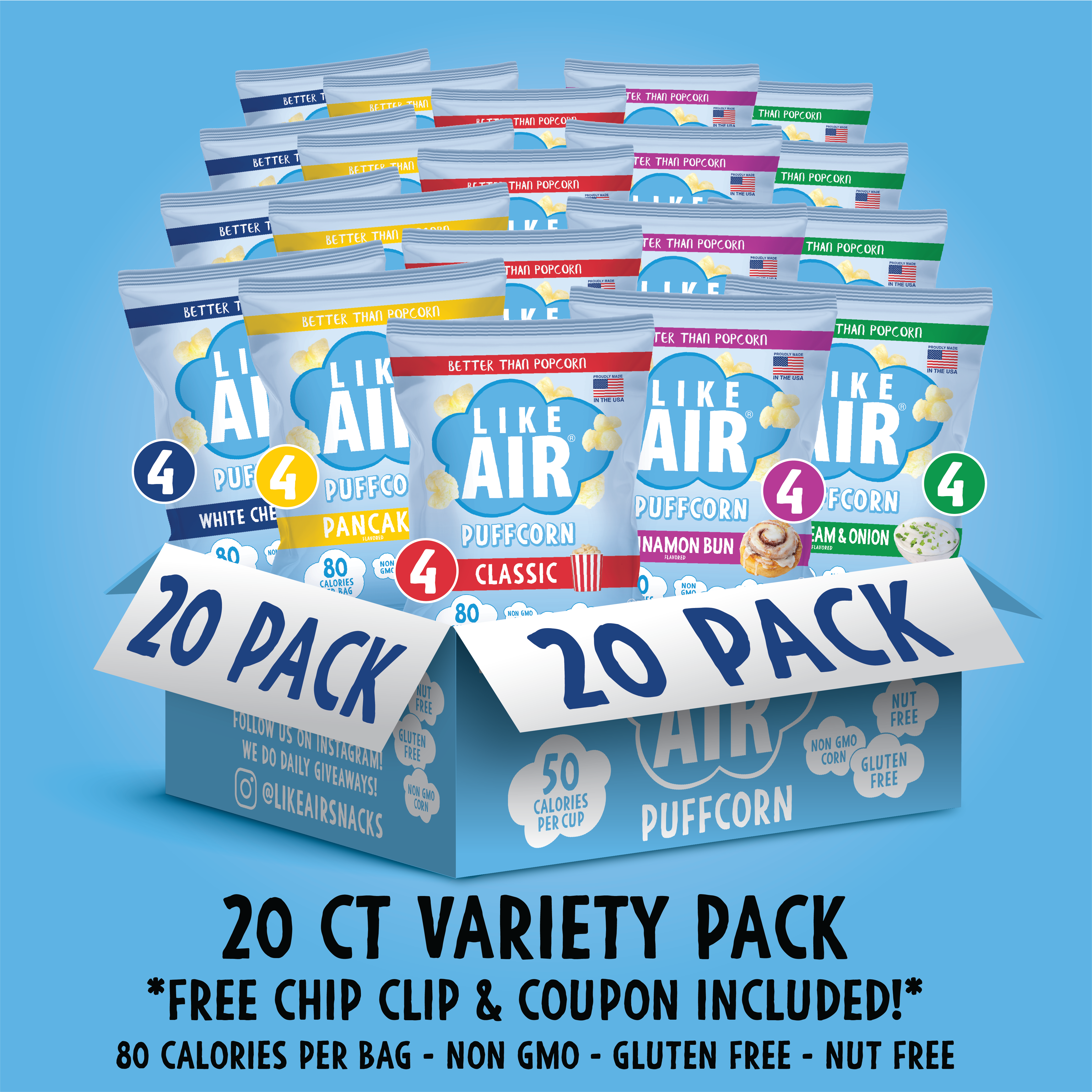 Puffcorn Single Serve Variety Pack - 20 bags - Like Air Puffcorn